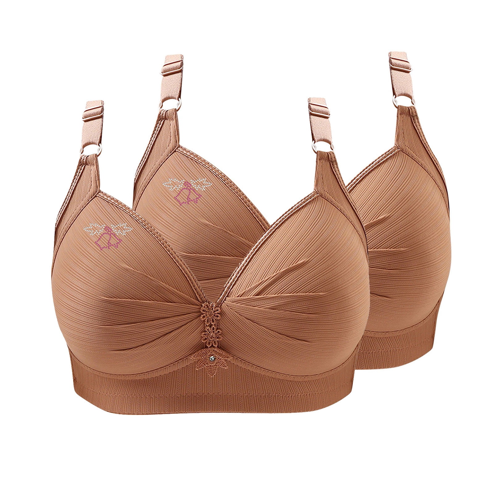 2 Pieces Women's Graphic Wireless Basic Plain Everyday Bra Comfort ...