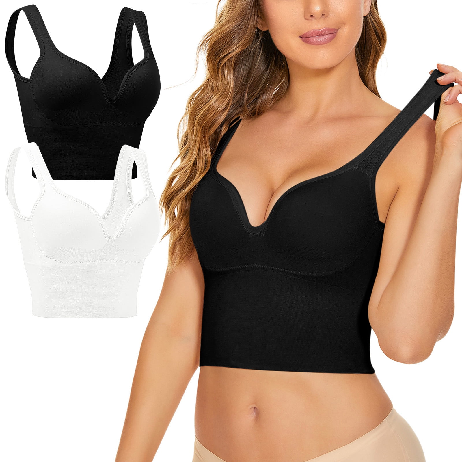 2 Pieces Womens Sports Bra No Wire Comfort Sleep Bra Plus Size Workout Activity Bras With Non