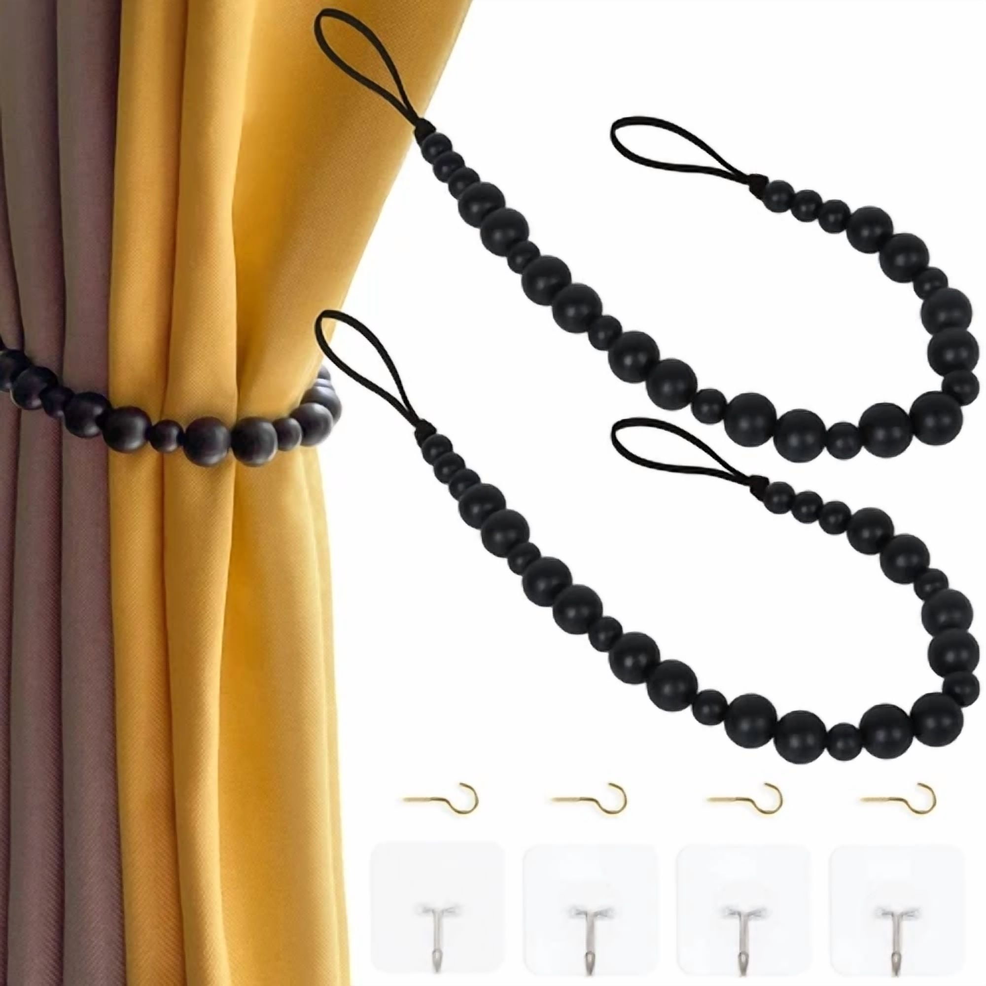 2 Pieces Wood Bead Curtain Tieback Boho Curtain Tiebacks Curtain ...