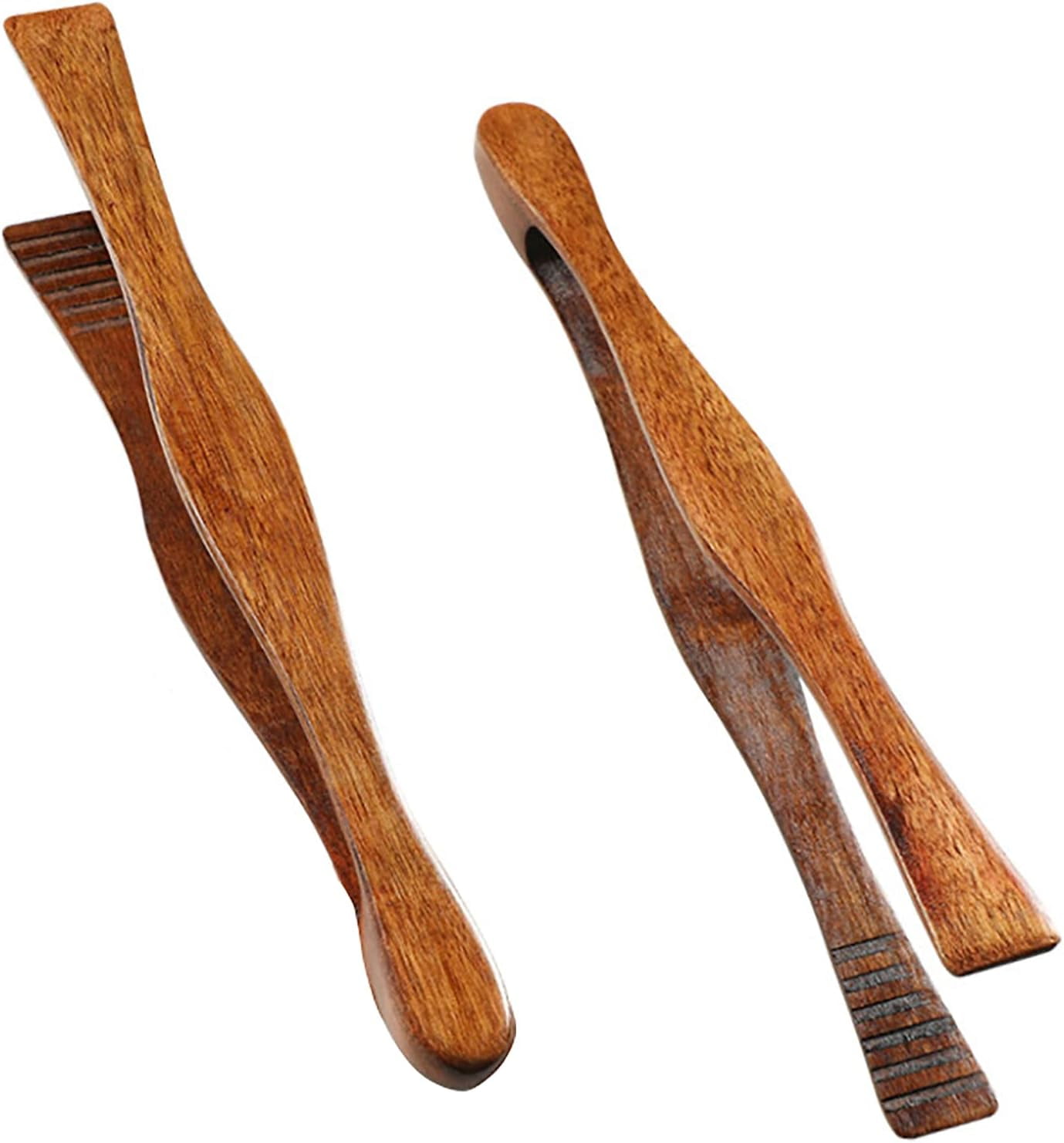 2 Pieces Wooden Toast Tongs 10.4" Reusable Long Natural Wood Cooking ...