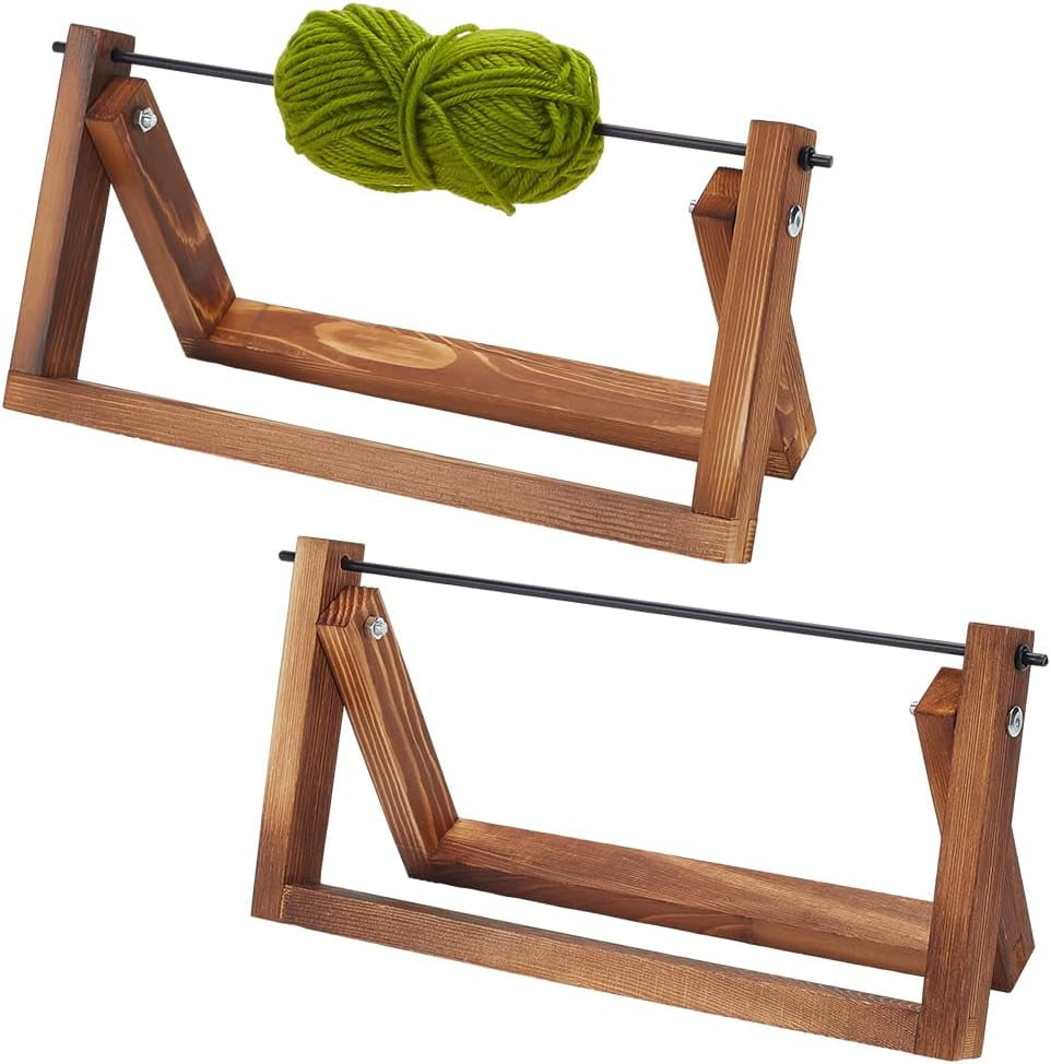 2 Pieces Wooden Yarn Holder Crochet Ball Yarn Rack Horizontal Yarn ...