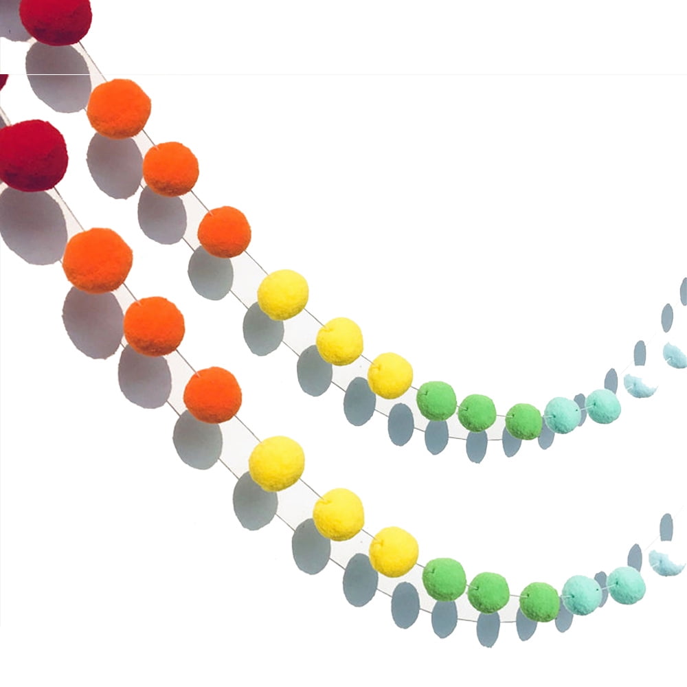 2 Pieces Wool Felt Ball Garland Colorful Pom Pom Garland Handmade 60 ...