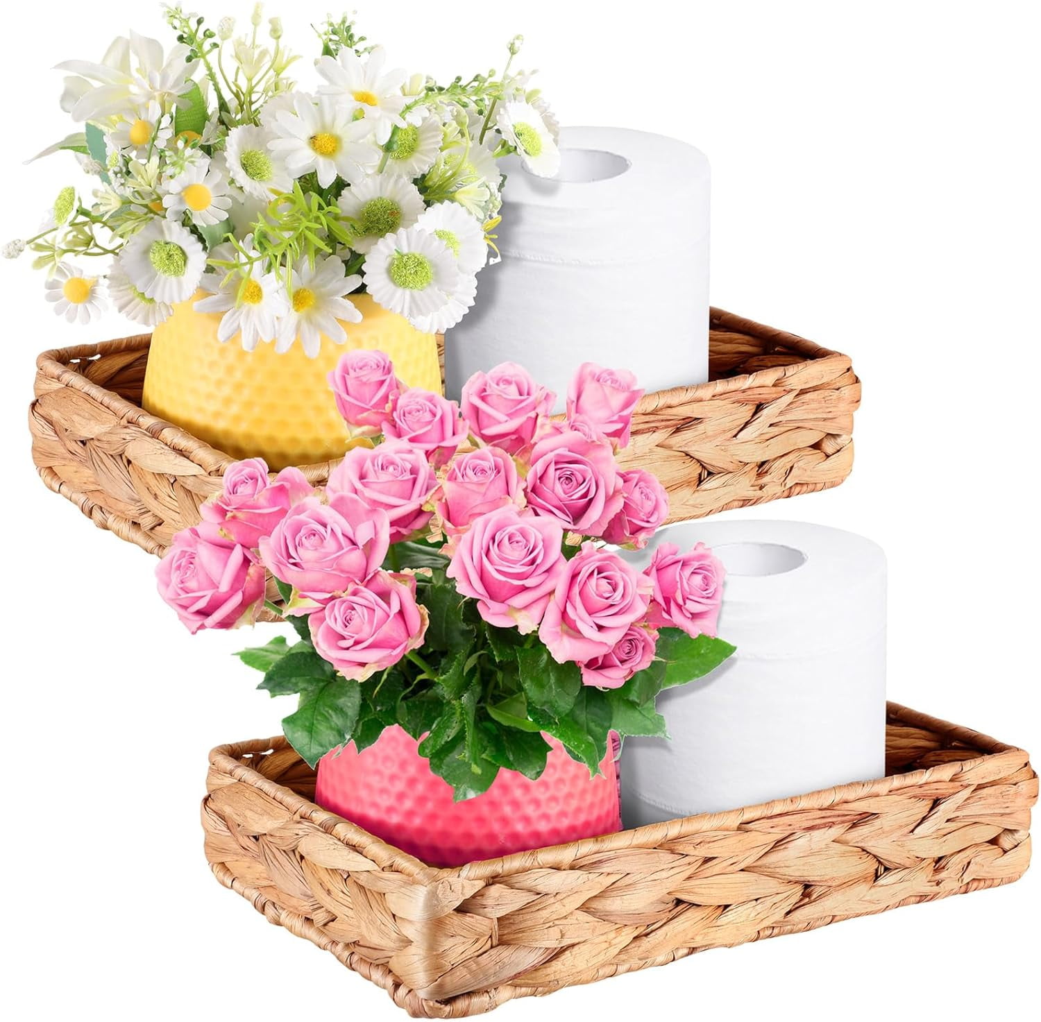 2 Pieces Woven Seagrass Tray Toilet Tank Basket - Water Hyacinth for ...