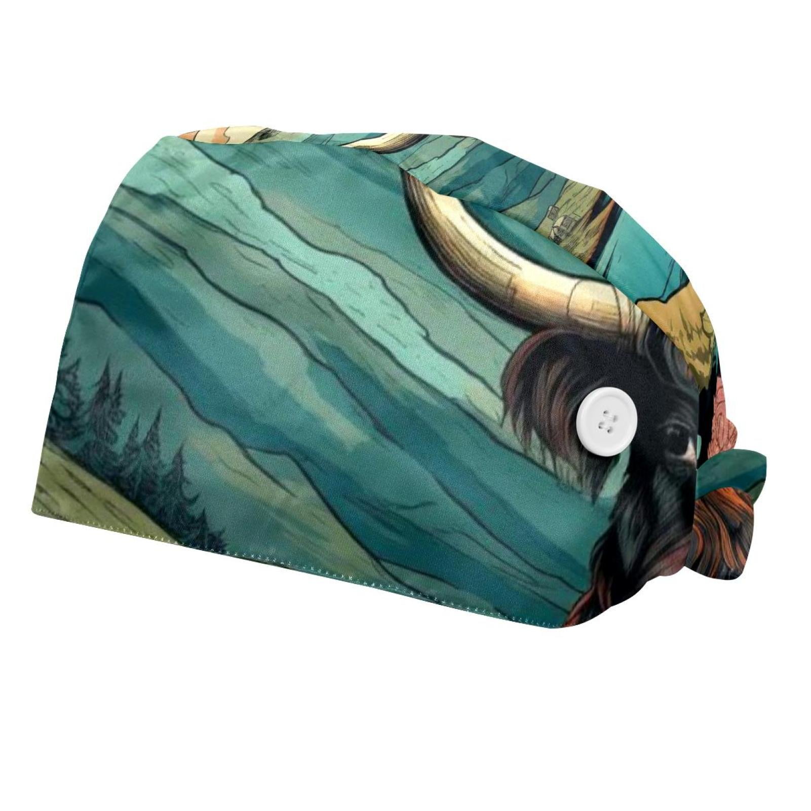 2 Pieces Yak Working Cap with Buttons and Sweatband，Adjustable Surgical ...