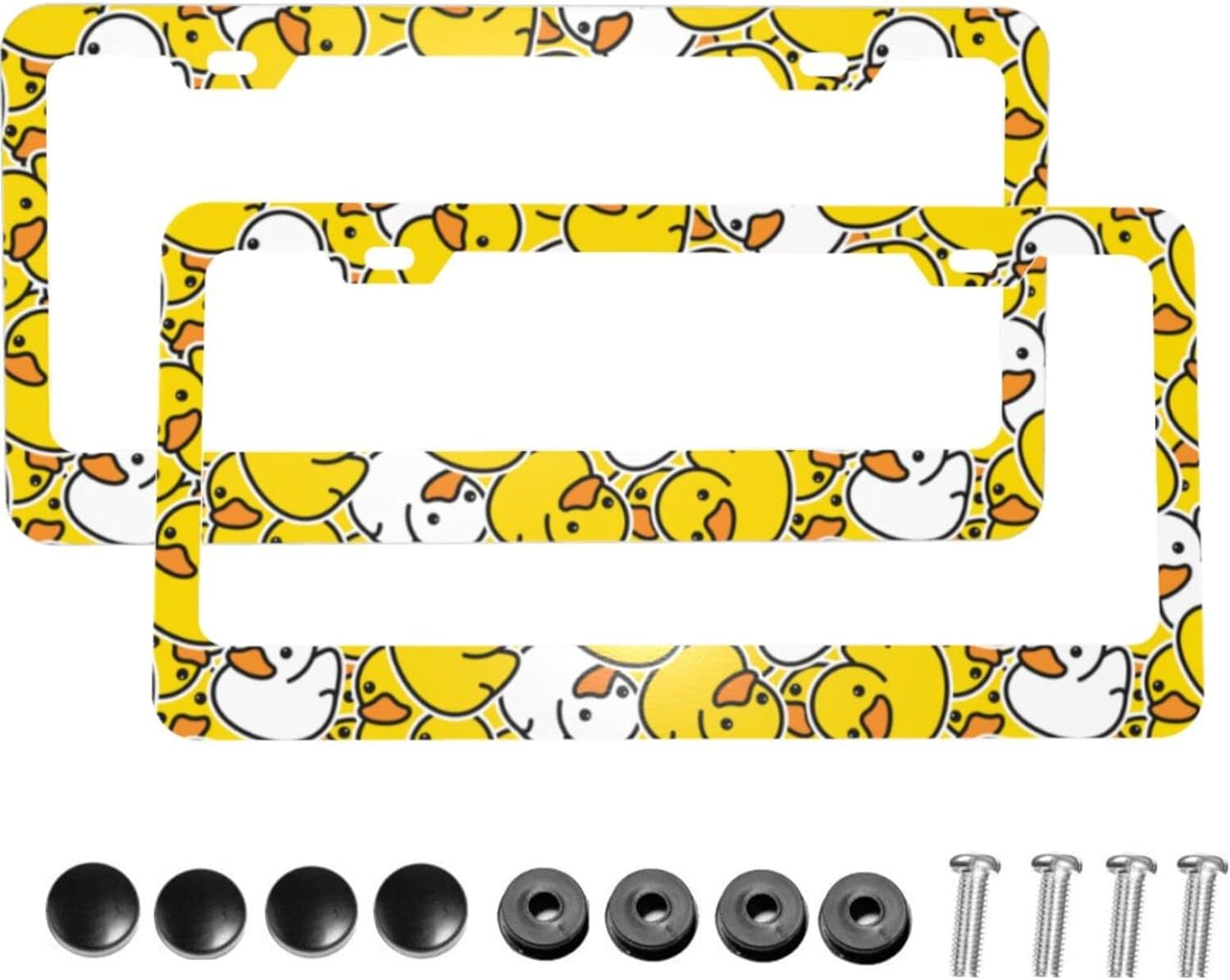 2 Pieces Yellow Cartoon Duck Metal License Plate Frame with Screw Caps ...