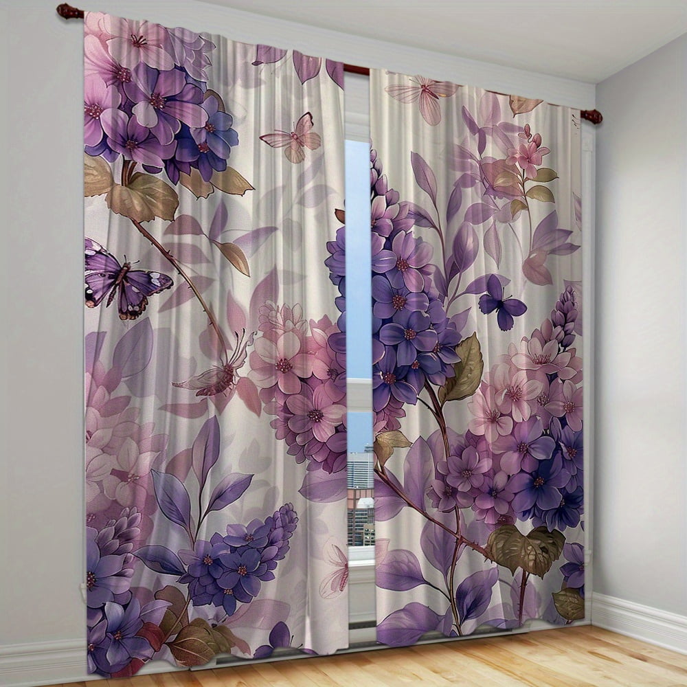 2 Pieces of Contemporary ic Curtains with Hand Painted Leaf Patterns ...