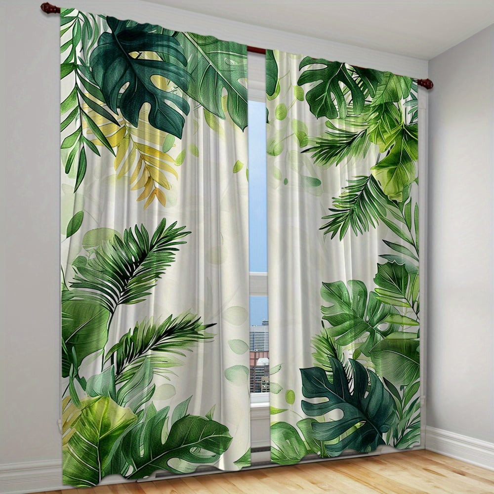 2 Pieces of Contemporary ic Curtains with Hand Painted Leaf Patterns ...