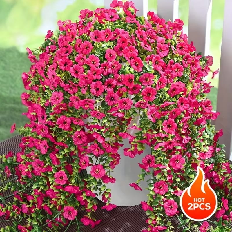 2 Pieces of UV Resistant Simulated Hanging Daisy Plants - Vibrant Red ...