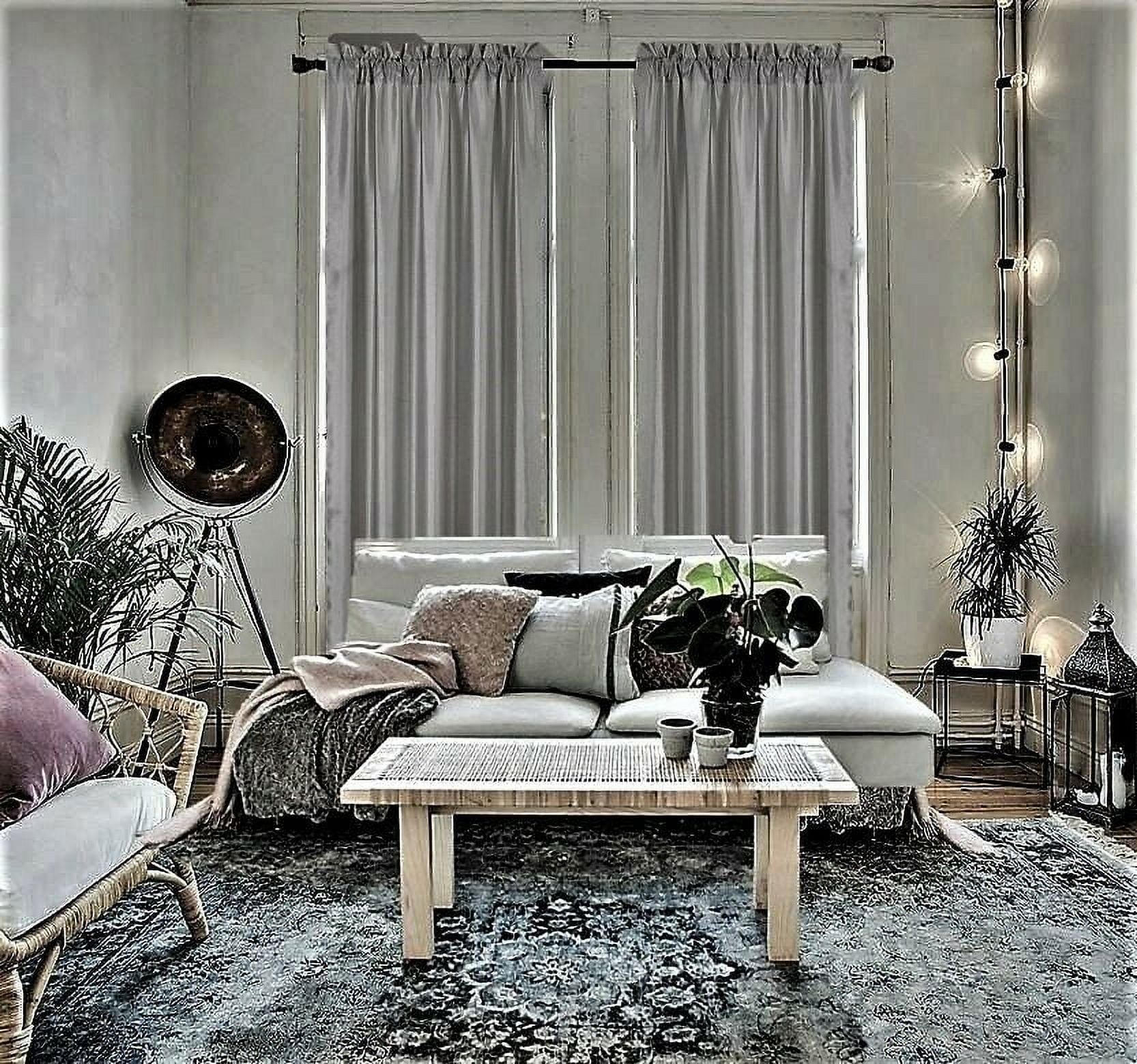 2 Pieces semi sheer charcoal color faux silk see thru curtain textured ...