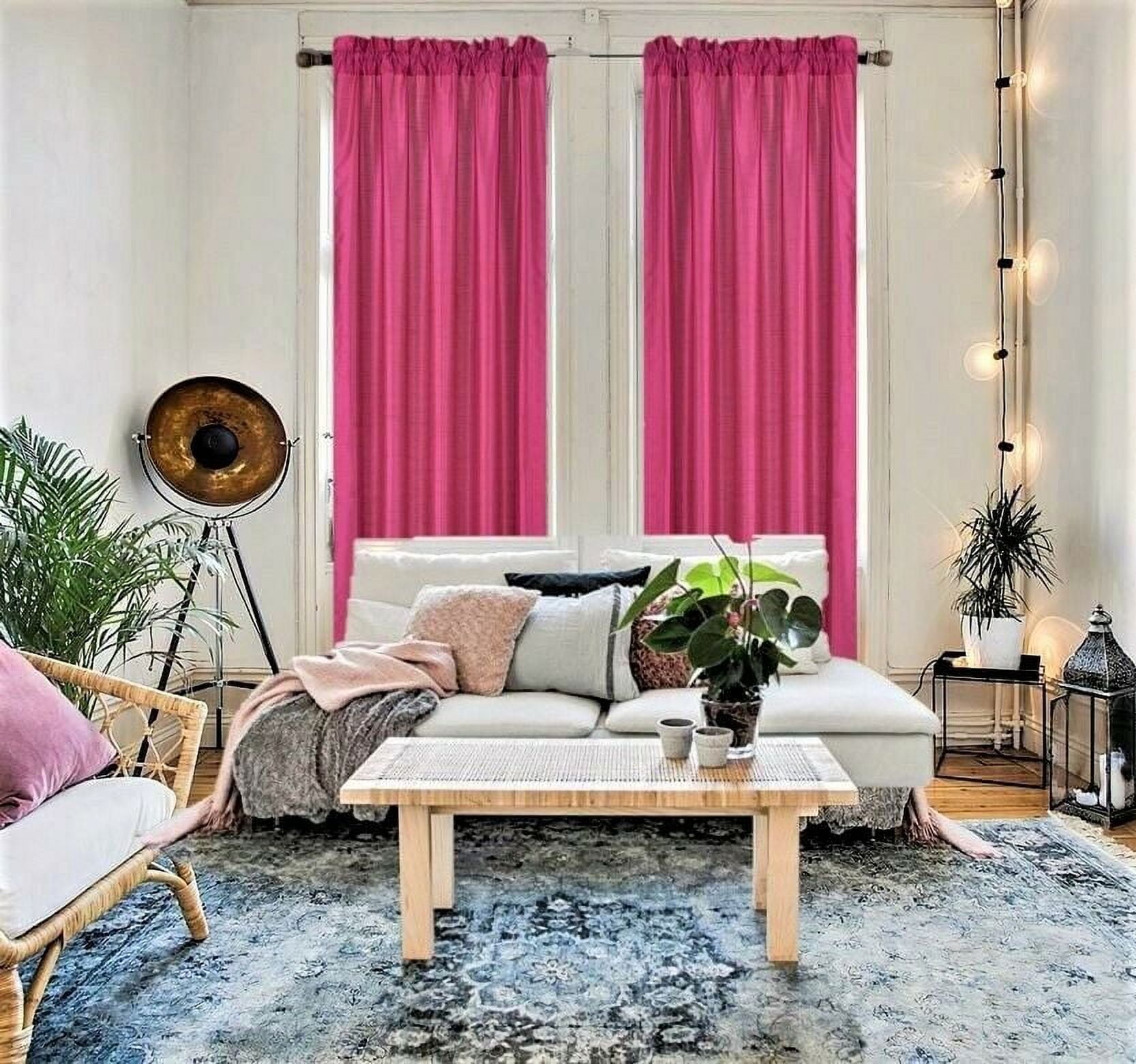 2 Pieces semi sheer hot pink color faux silk see thru curtain textured ...