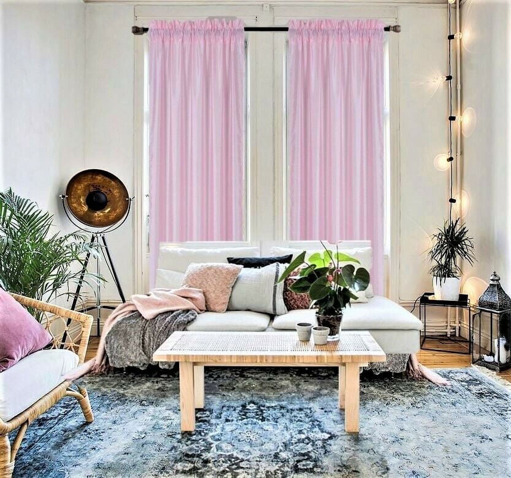 2 Pieces semi sheer pink color faux silk see thru curtain textured ...