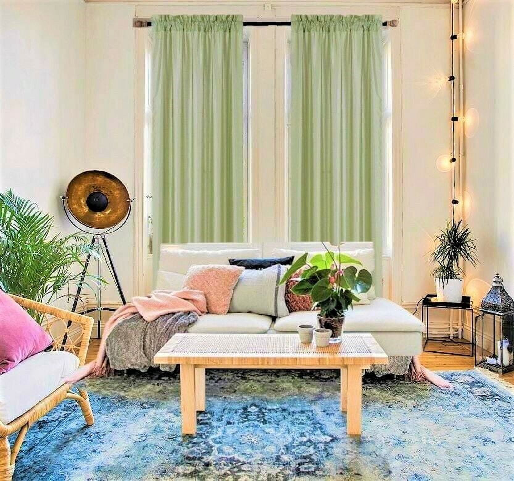 2 Pieces semi sheer sage green color faux silk see thru curtain ...
