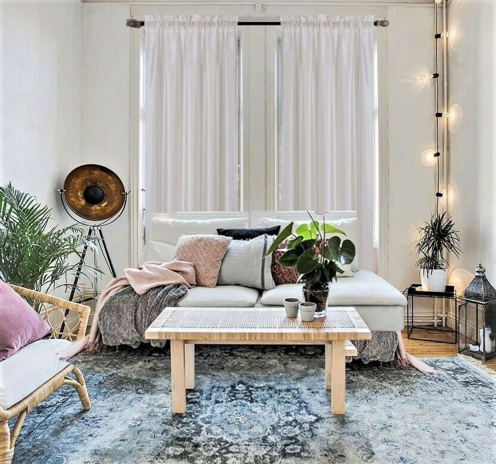 2 Pieces semi sheer white color faux silk see thru curtain textured ...