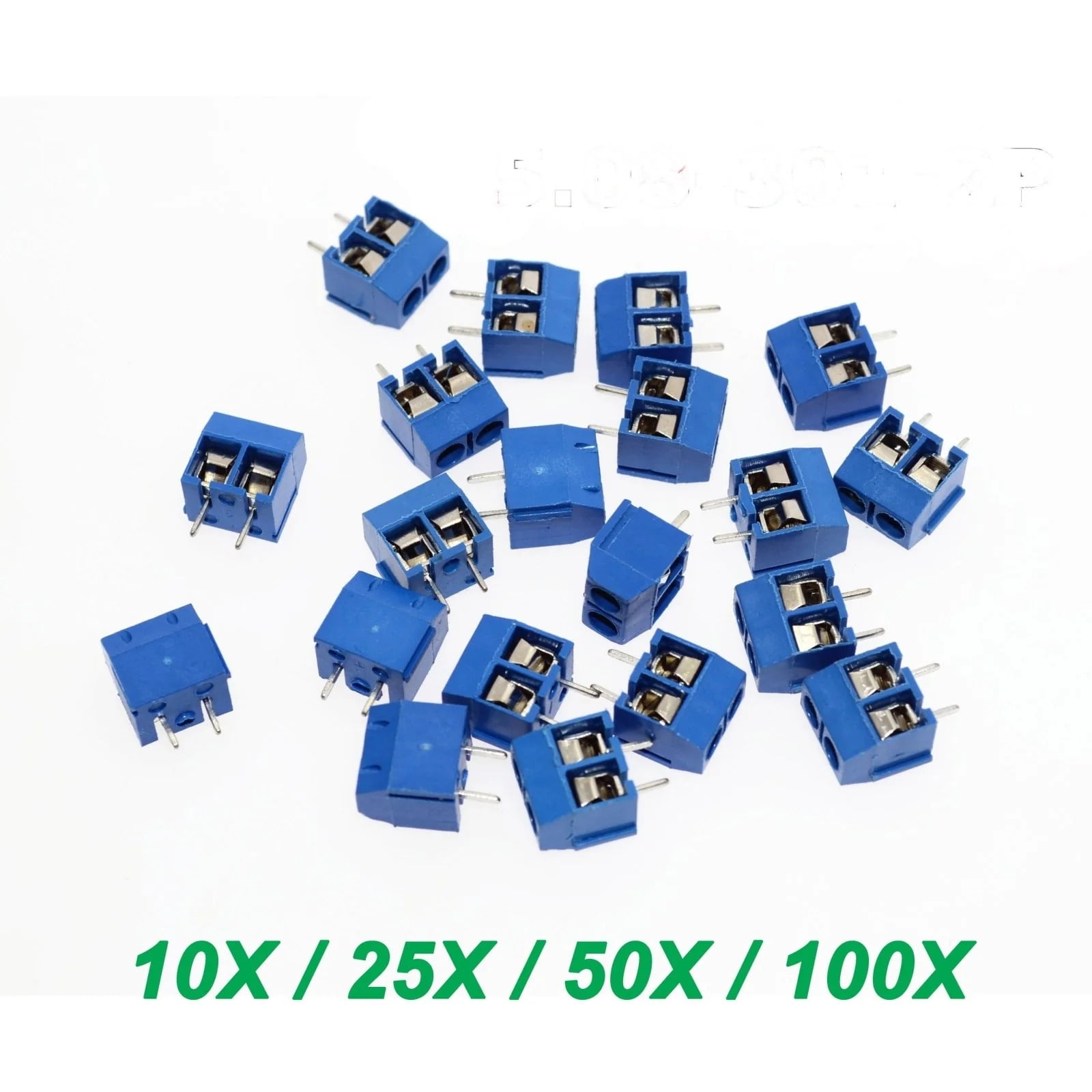 2-Pin 301-2P Screw Terminal Block Connector 5.08mm Pitch PCB Mount Blue ...