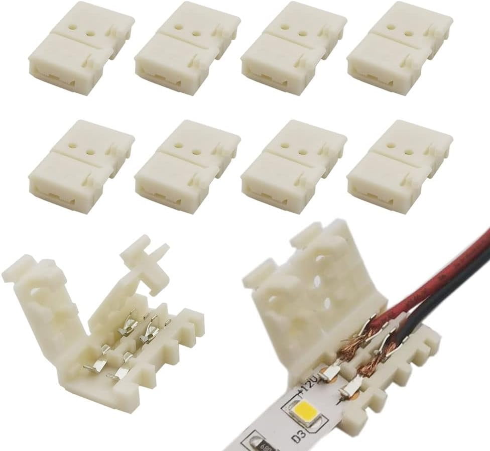 2-Pin 8mm Connectors Solderless Unwired Clips - DIY Strip to Wire Quick ...