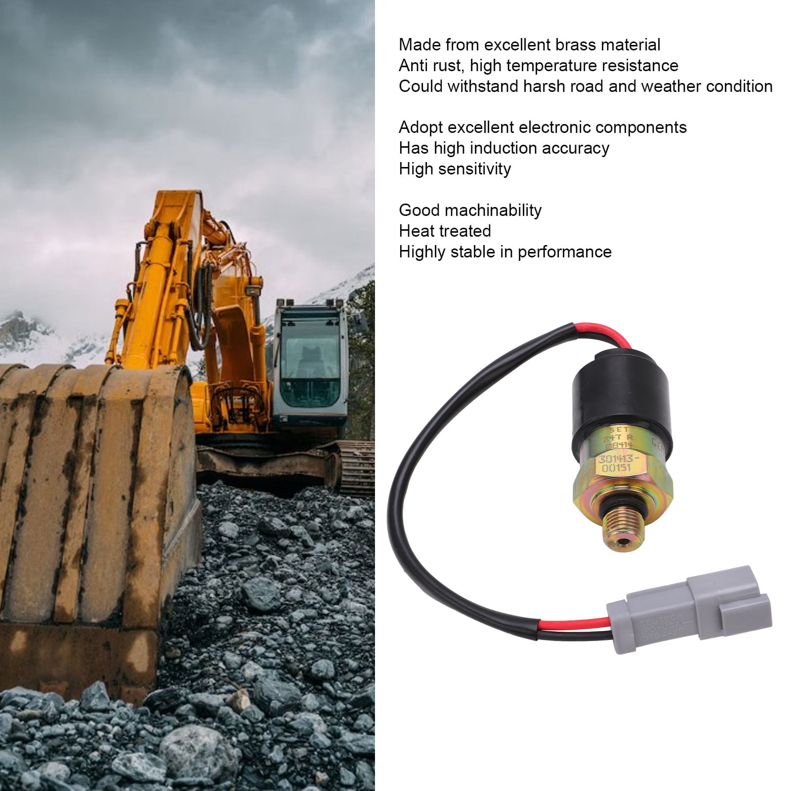 2-Pin Brass Excavator Pressure Sensor Switch for DX 480 Excavators ...