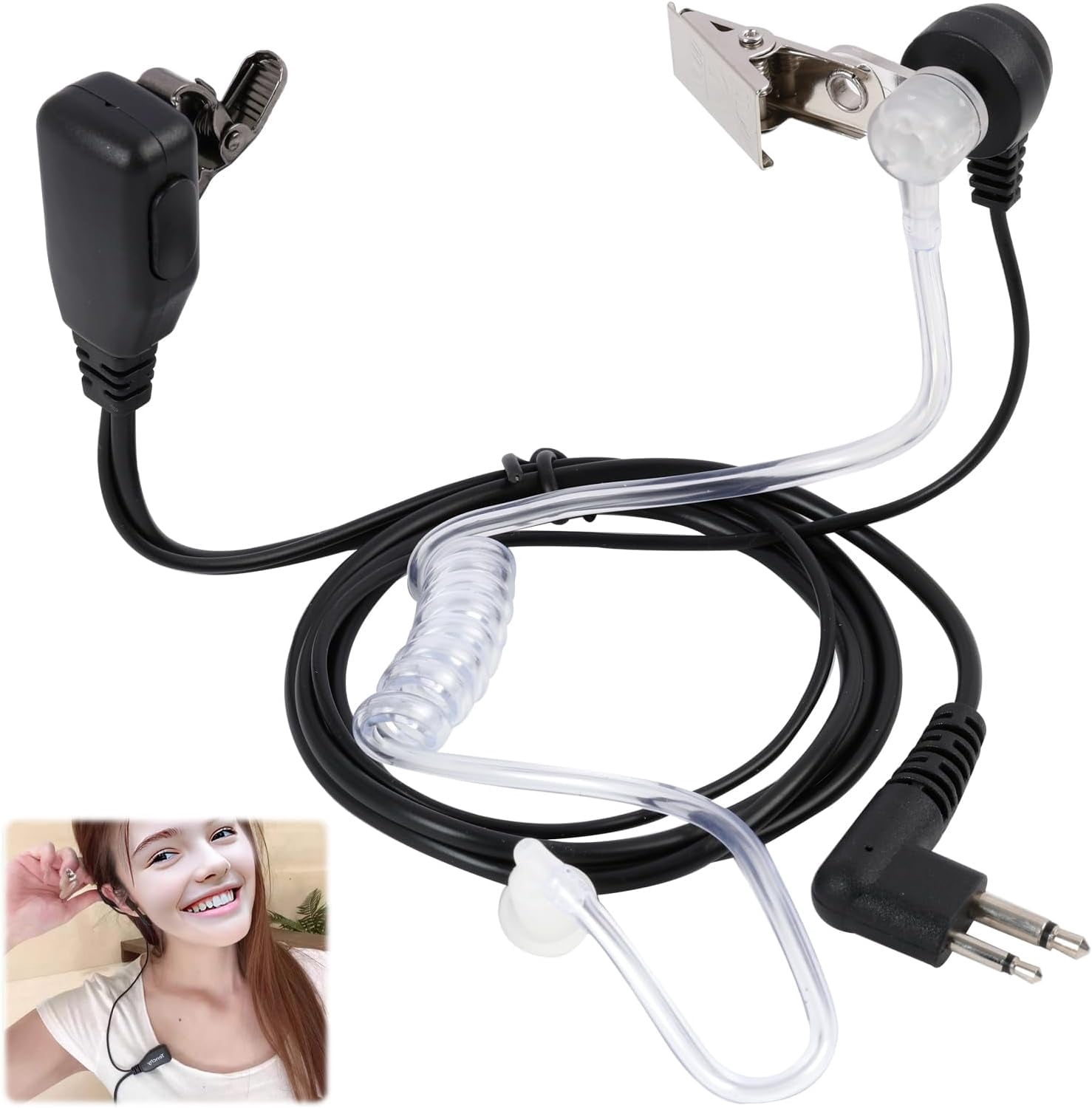 2 Pin Walkie Talkie Earpiece, Covert Air Tube Headset with Large PTT ...