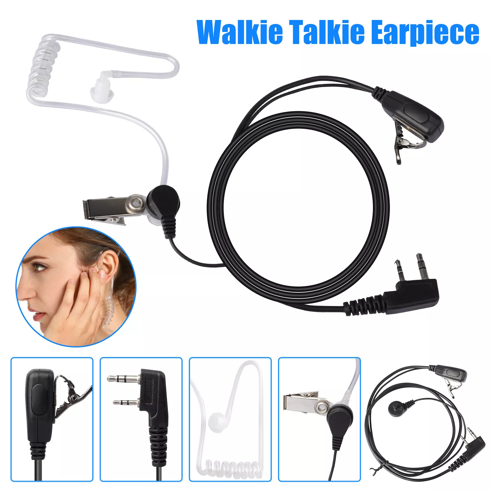 2 Pin Walkie Talkie Earpiece Headset Mic PTT for BAOFENG/BAOJIE ...
