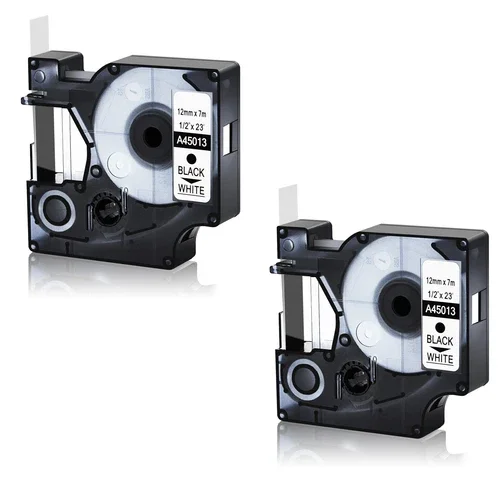 2 Pk 12Mm Black On White 45013 Tape For Dymo D1 Label Maker ...