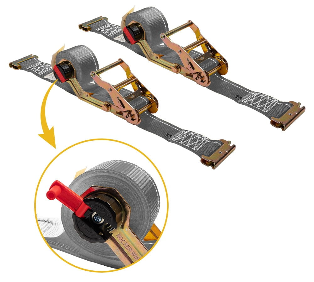 2 Pk 2'' x 16' Rocker Winder Auto Retractable Ratchet Straps for E-Track - Retractable Tie Down ...
