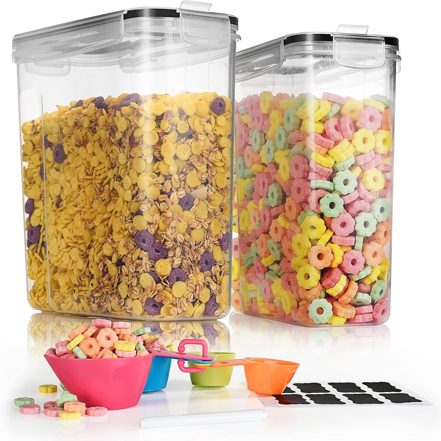 2 Pk Airtight Cereal Containers Storage Set 135.2oz/4L Each,Food ...