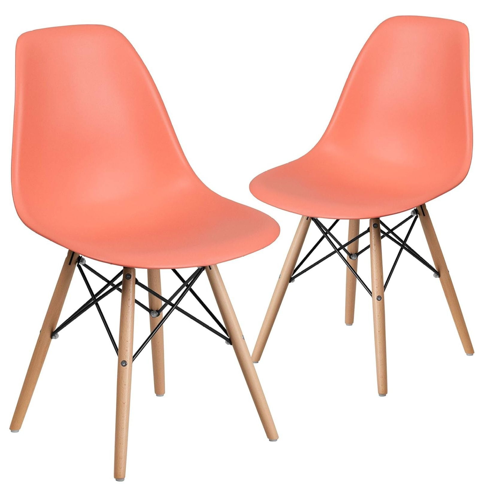 2 Pk. Elon Series Peach Plastic Chair with Wooden Legs for Versatile ...