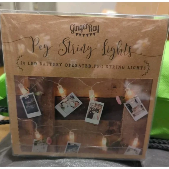 2 Pk Ginger Ray 20 Peg String Light Hanging Photo Clip Clothespin Party ...