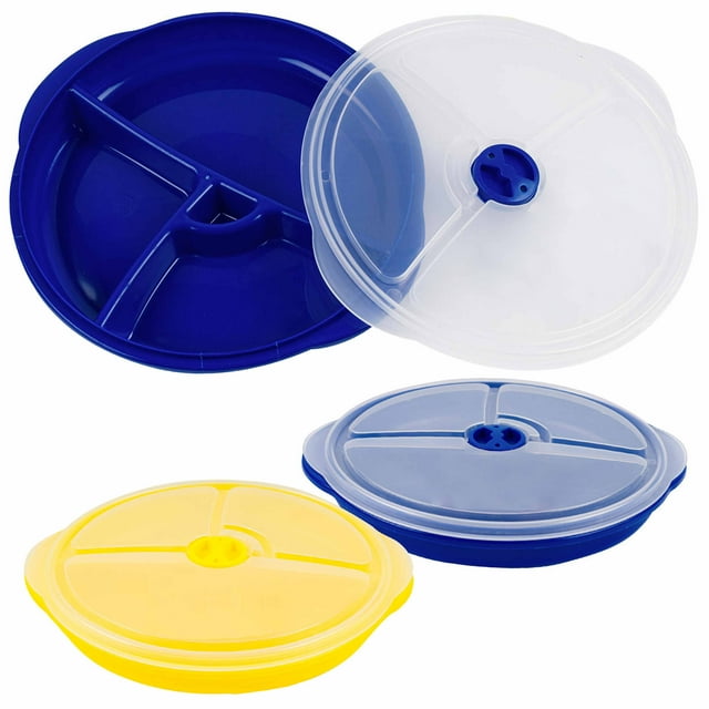 2 Pk Meal Prep Food Storage Container Portion Control Plate 3-Section W ...
