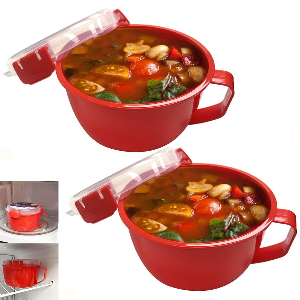 2 Pk Microwave Soup Bowl Lid Cup Noodle Cooker Oat 44oz BPA Free ...