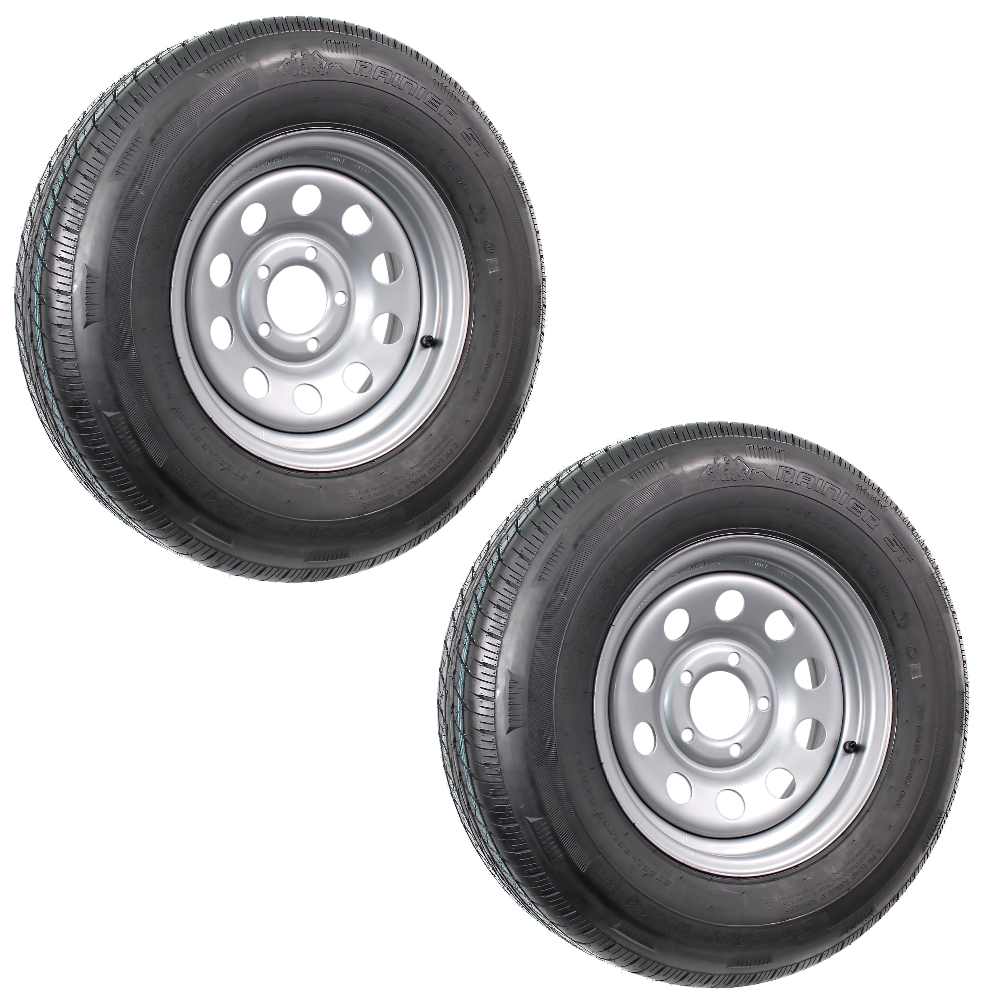 eCustomhitch 2-Pack Pre-Mounted Radial Trailer Tires & Rims ST205/75R14 ...