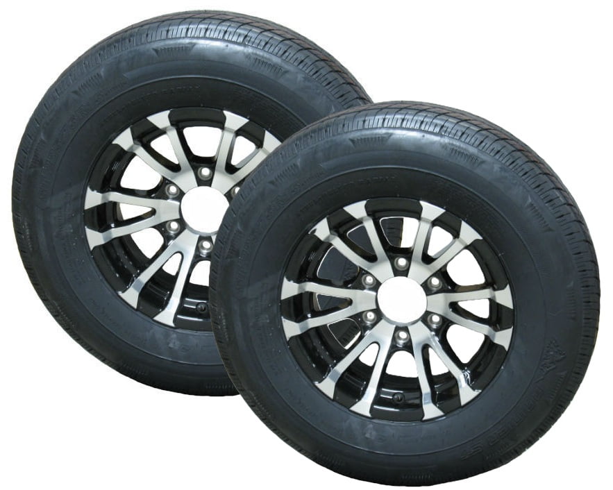 2-Pack Radial Trailer Tire Rim ST225/75R15 Load D 6 Lug Black Aluminum ...