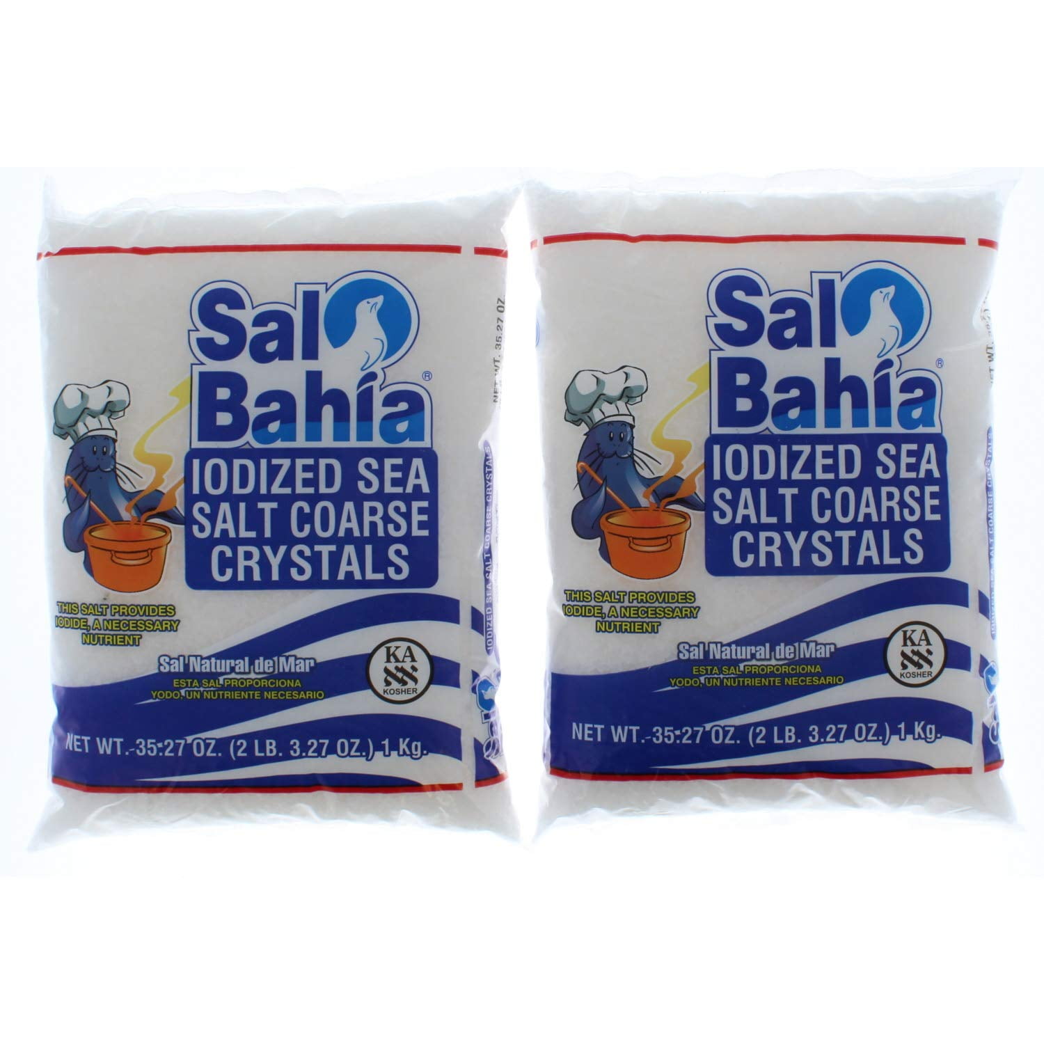 2 Pk. Sal Bahia XEF1 Iodized Sea Salt Coarse Crystals 2.2 Pounds (4.4 ...