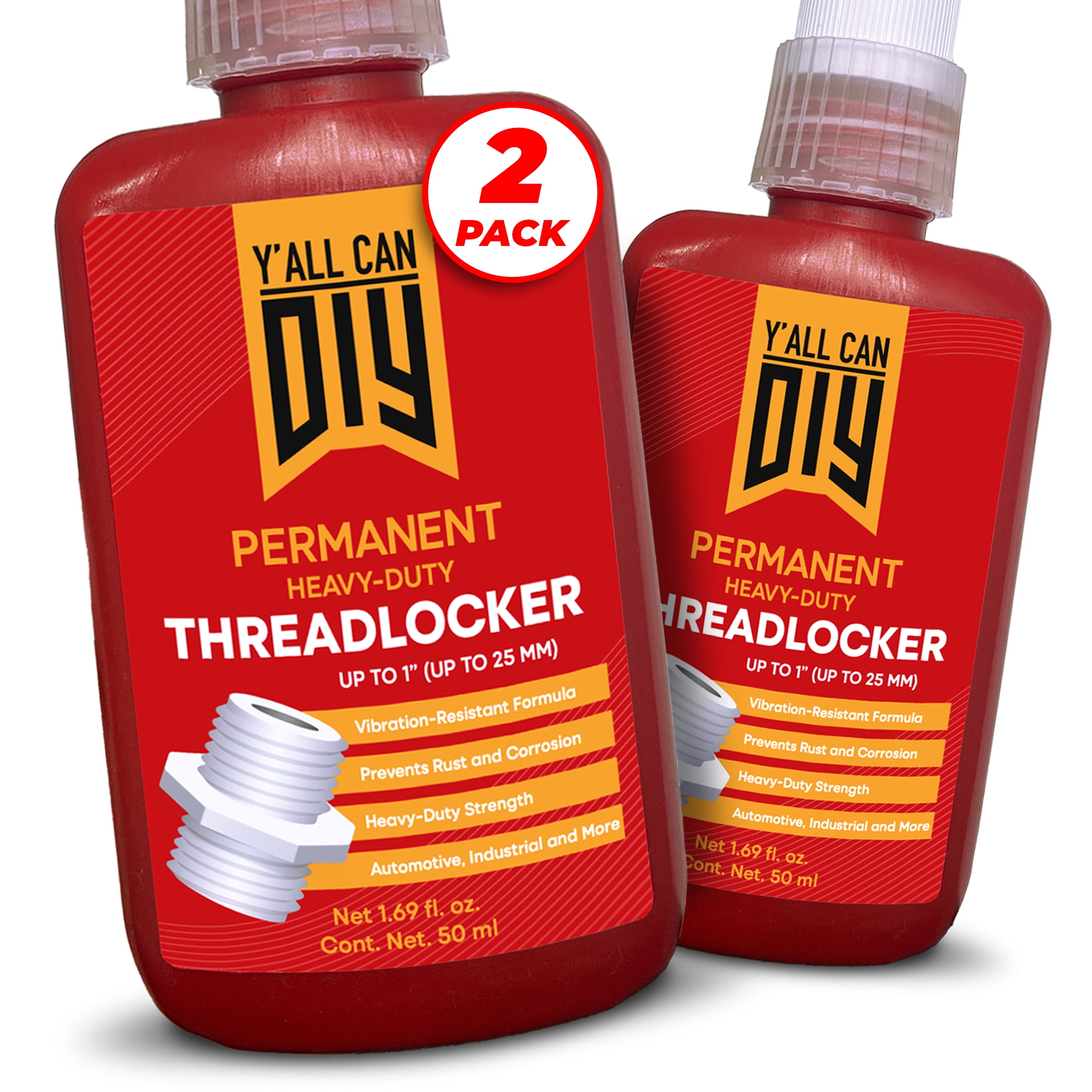 2 Pk x 1.69 fl.oz. High-Strength Red Threadlocker for Nuts, Bolts ...