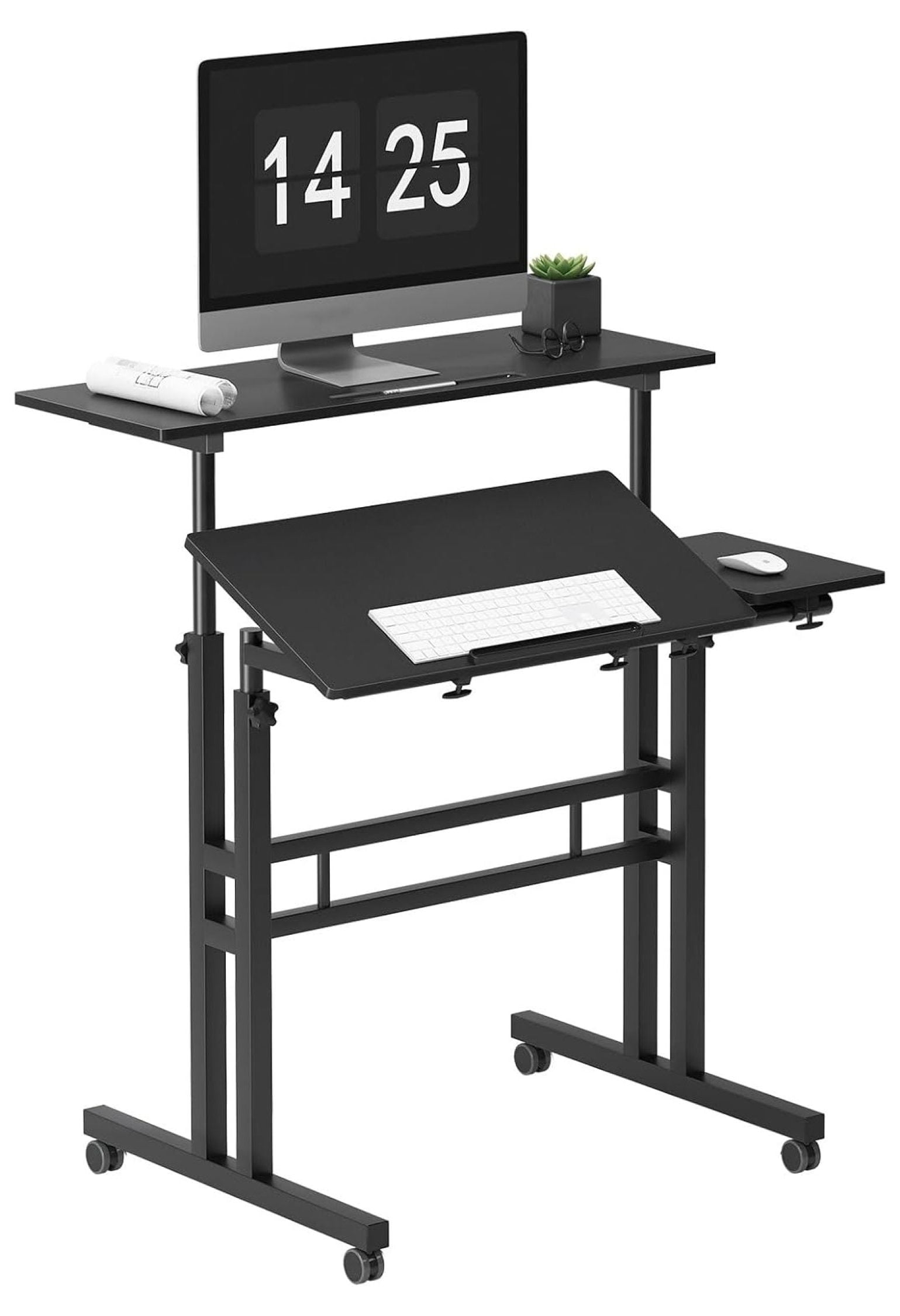2 Platforms Mobile Laptop Desk Adjustable Side Table Computer Stand for ...