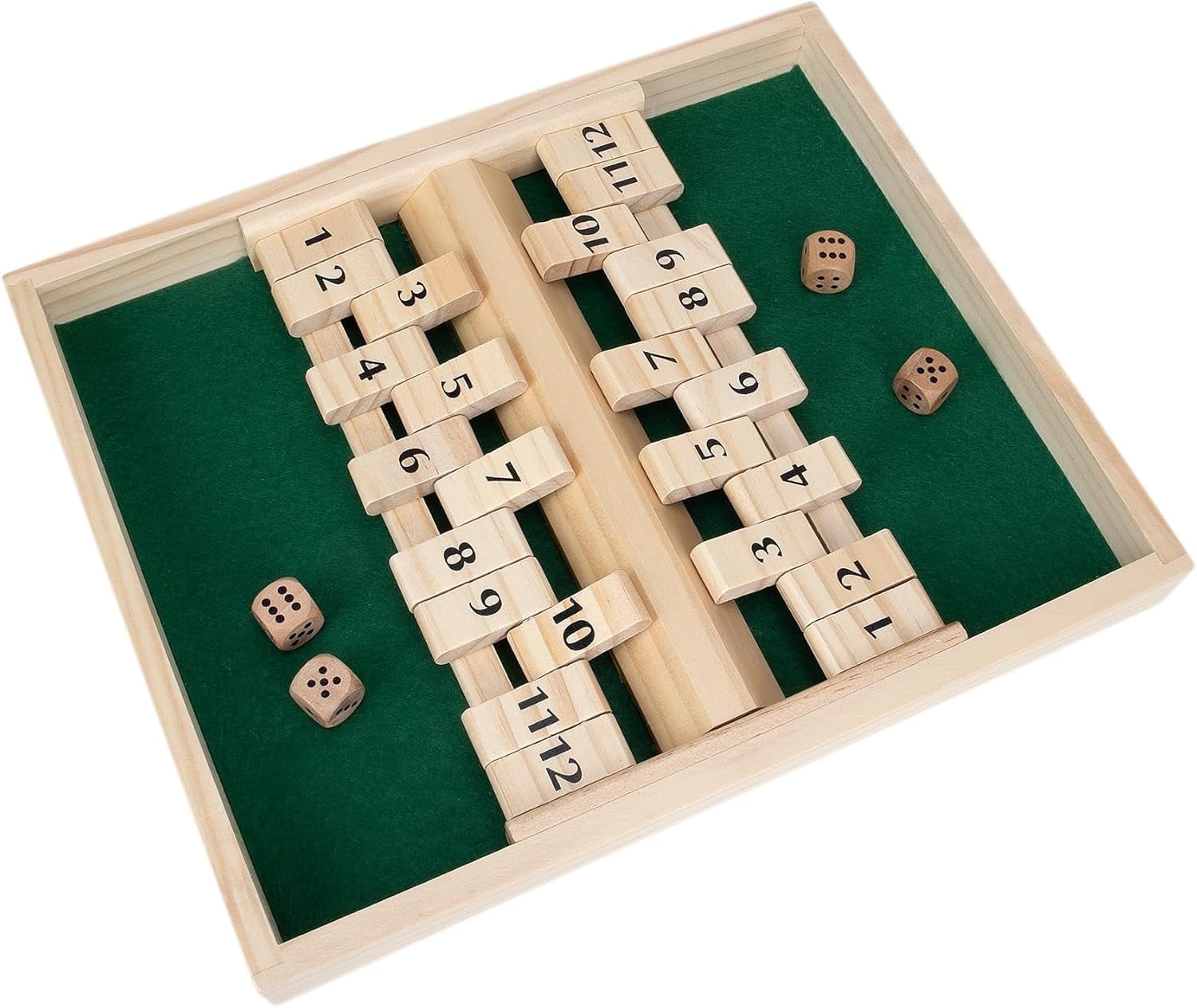 Fugocen Wooden Shut The Box Dice Game Board with 4 Dice, 2-Player, 12 ...