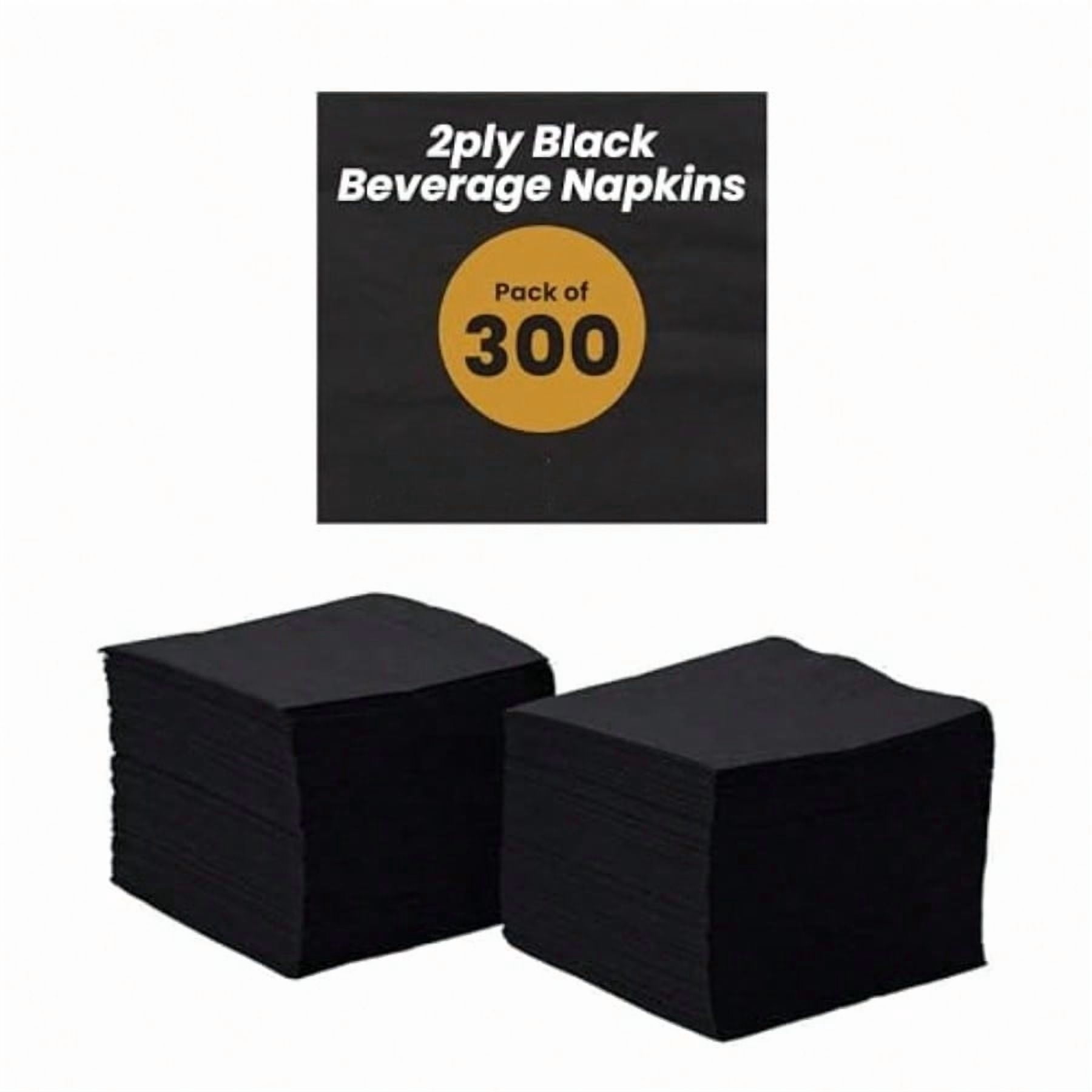 2-Ply Black Beverage Napkins - 300 Count Cocktail Napkins, 10 x 10 ...