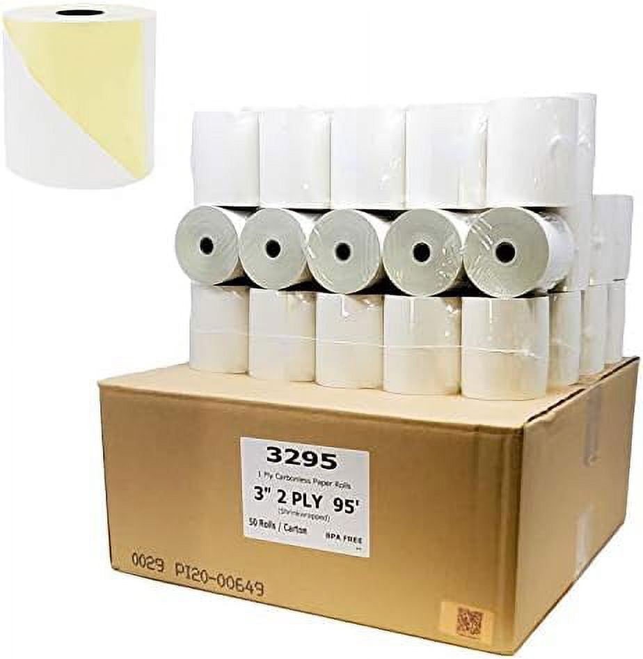 2 Ply Carbonless Rolls (100 Rolls) 3 X 95 Feet Carbonless White/Canary ...