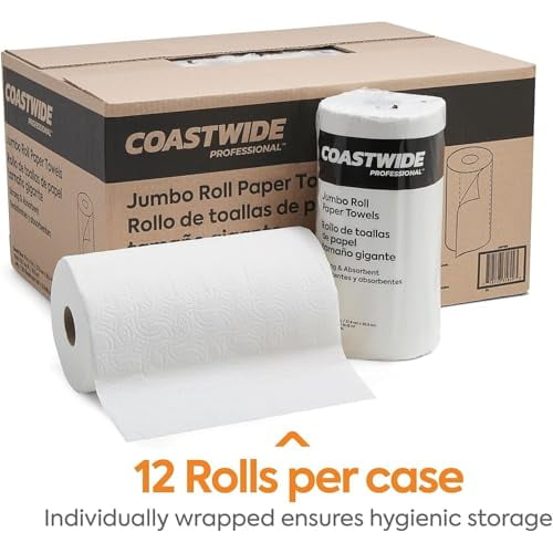 2-Ply Jumbo Kitchen Paper Towels, 250-Sheets Per Roll, 12-Pack, White ...