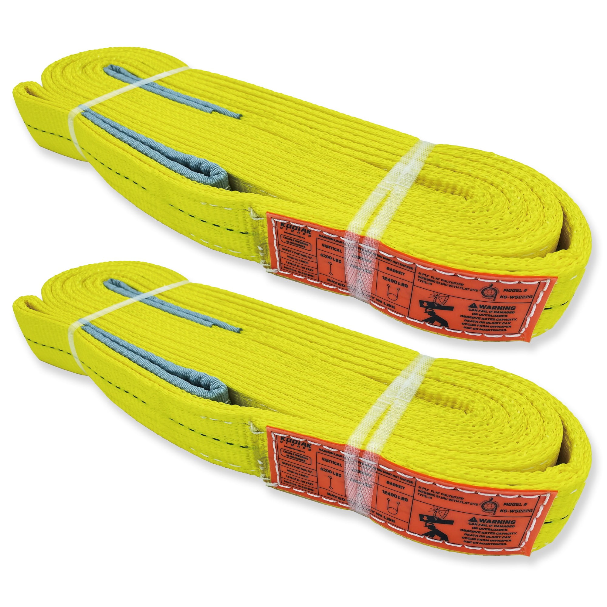 2-Ply Lifting Straps 2”x 20 ft Webbing Sling Tree Saver 2Pack Heavy Duty Web Strap Rigging ...