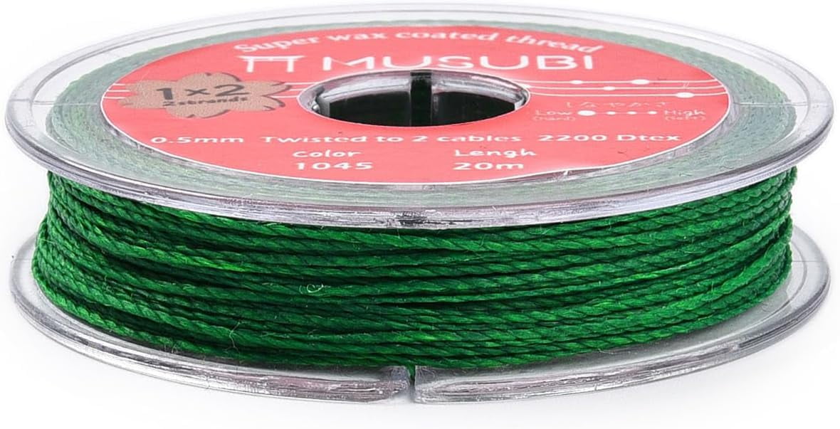 2-Ply Round Waxed Cotton Thread Cords Import from Japan Green 0.5mm 21. ...