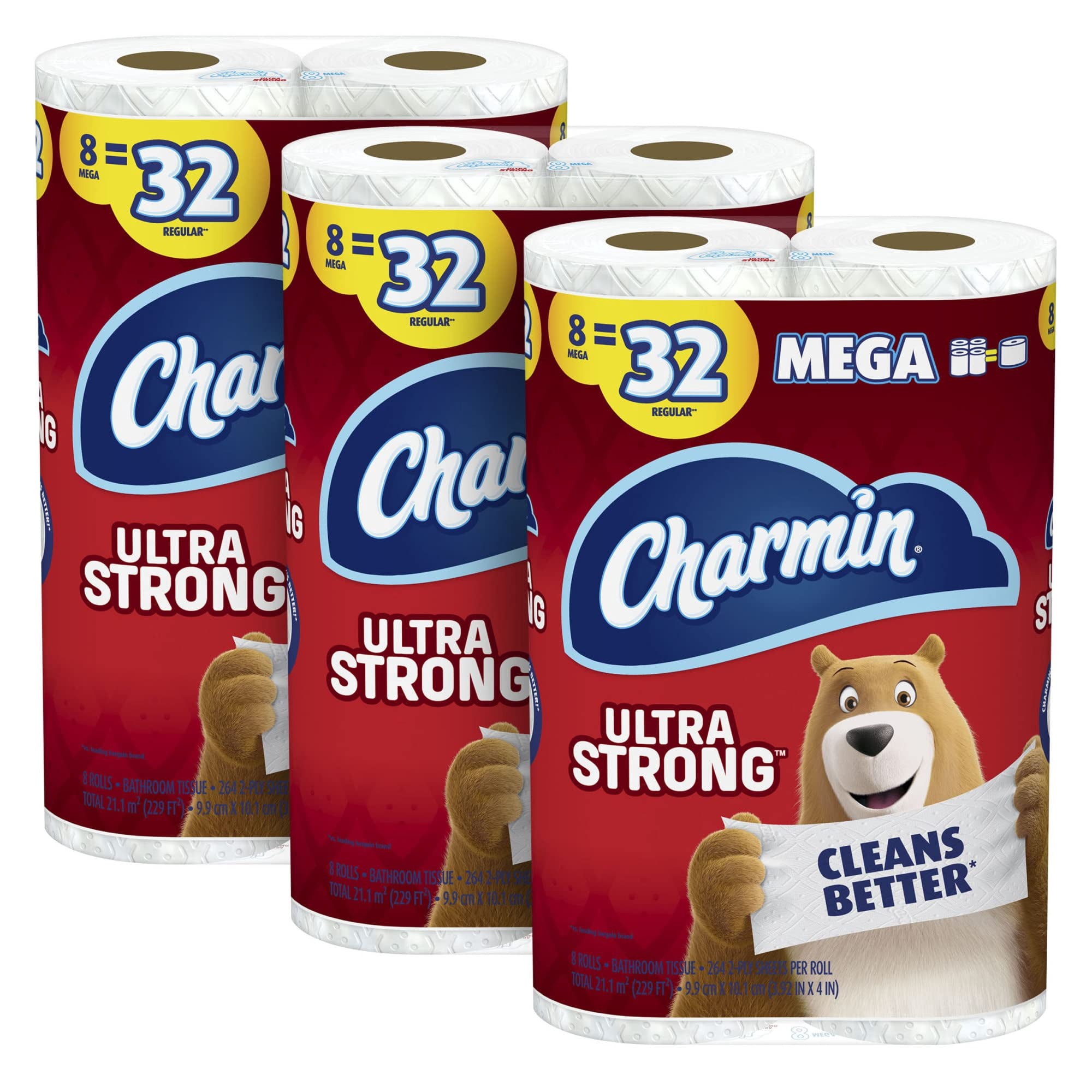 2-Ply Ultra Strong Toilet Paper Mega Rolls, 264 Sheets Roll, 8 Rolls ...
