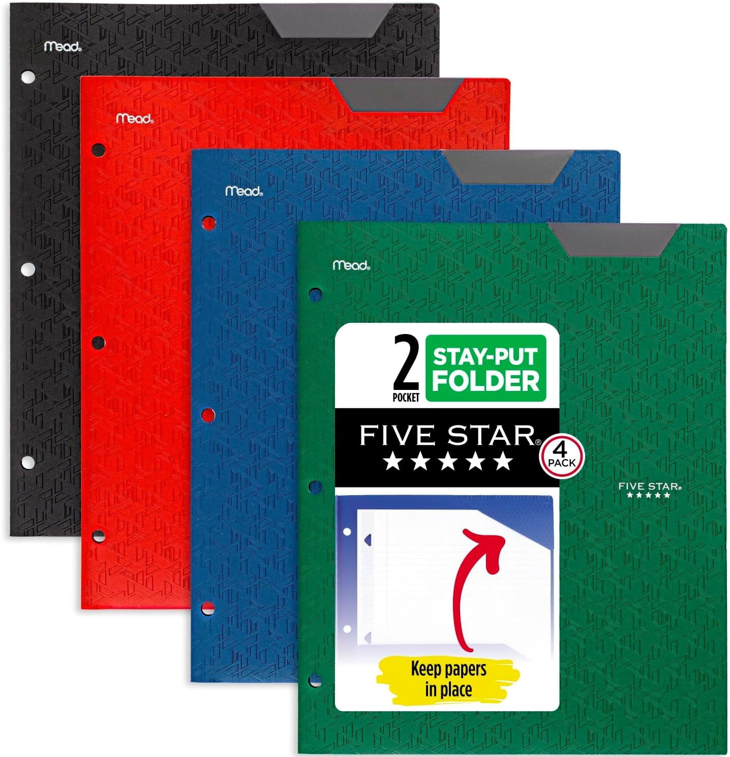2-Pocket Folder, 4 Pack, Plastic Folder with Stay-Put Tabs and Prong ...
