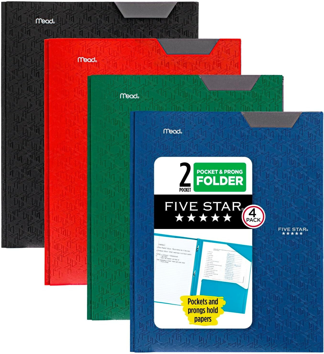 2-Pocket Folder, 4 Pack, Plastic Folder with Stay-Put Tabs and Prong ...