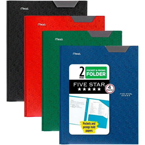 2-Pocket Folder, 4 Pack, Plastic Folder with Stay-Put Tabs and Prong ...