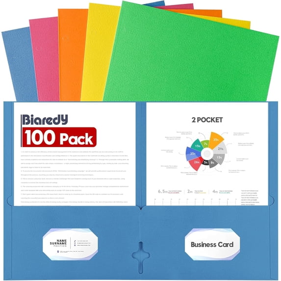 2 Pocket Folders, 100 Pack Bulk Letter Size Heavy Duty File Folders ...