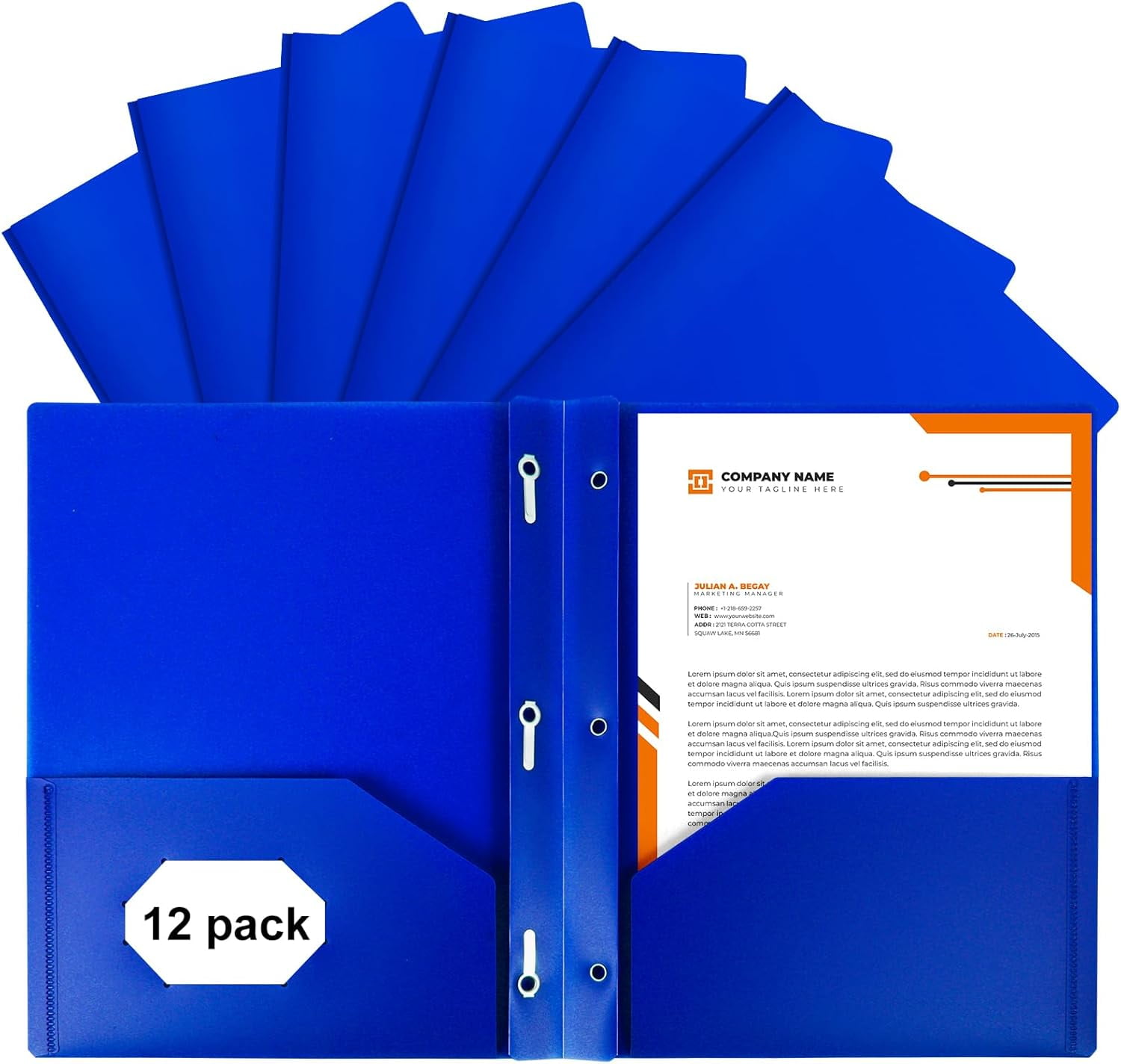 2-Pocket Folders with 3 Prongs,12-Pack Plastic Folders with Pockets and ...