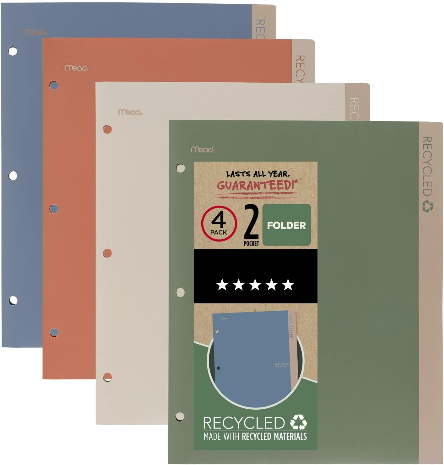 2 Pocket Folders, 4 Pack, Recycled Plastic Folders with Stay-Put Tabs ...