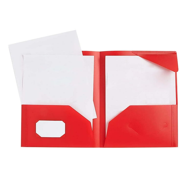 red pocket folder without brads