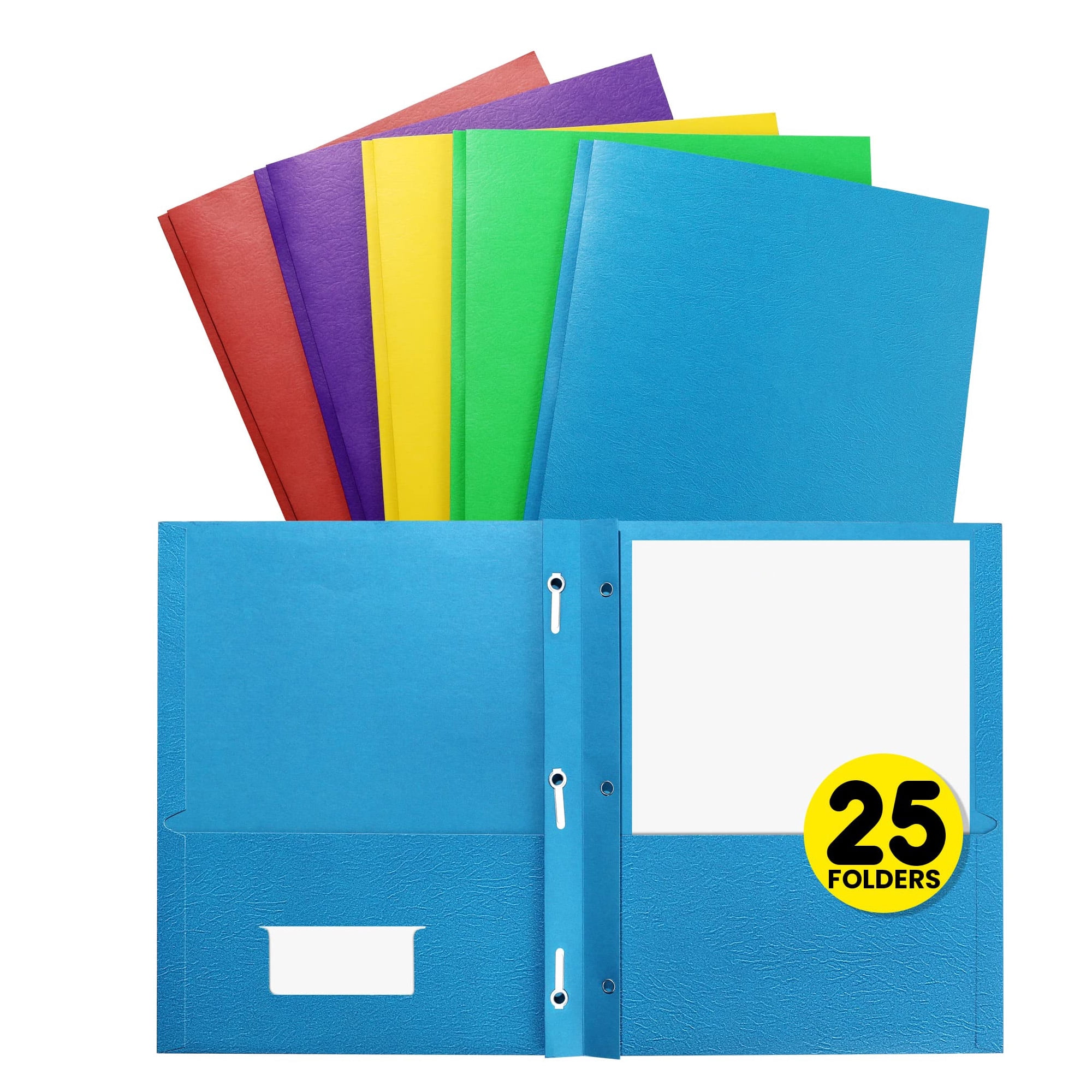 2 Pocket Folders with Prongs, 25 Pack Assorted Colors, Letter Size ...