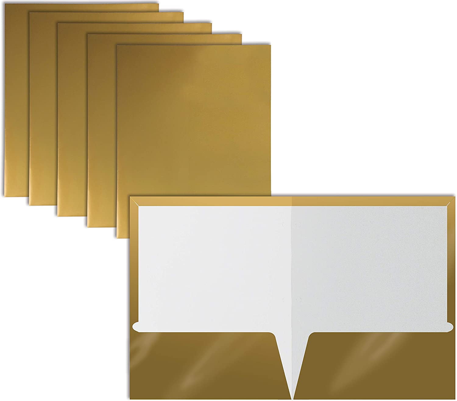 2 Pocket Glossy Laminated Metallic Gold Paper Folders, Letter Size, 25 ...